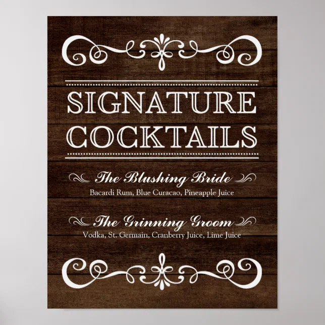 Wedding Sign – Signature Cocktail Rustic Wedding S | Zazzle