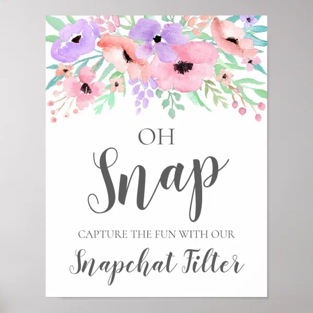 Wedding Sign – Snapchat Watercolor Flower Sign | Zazzle
