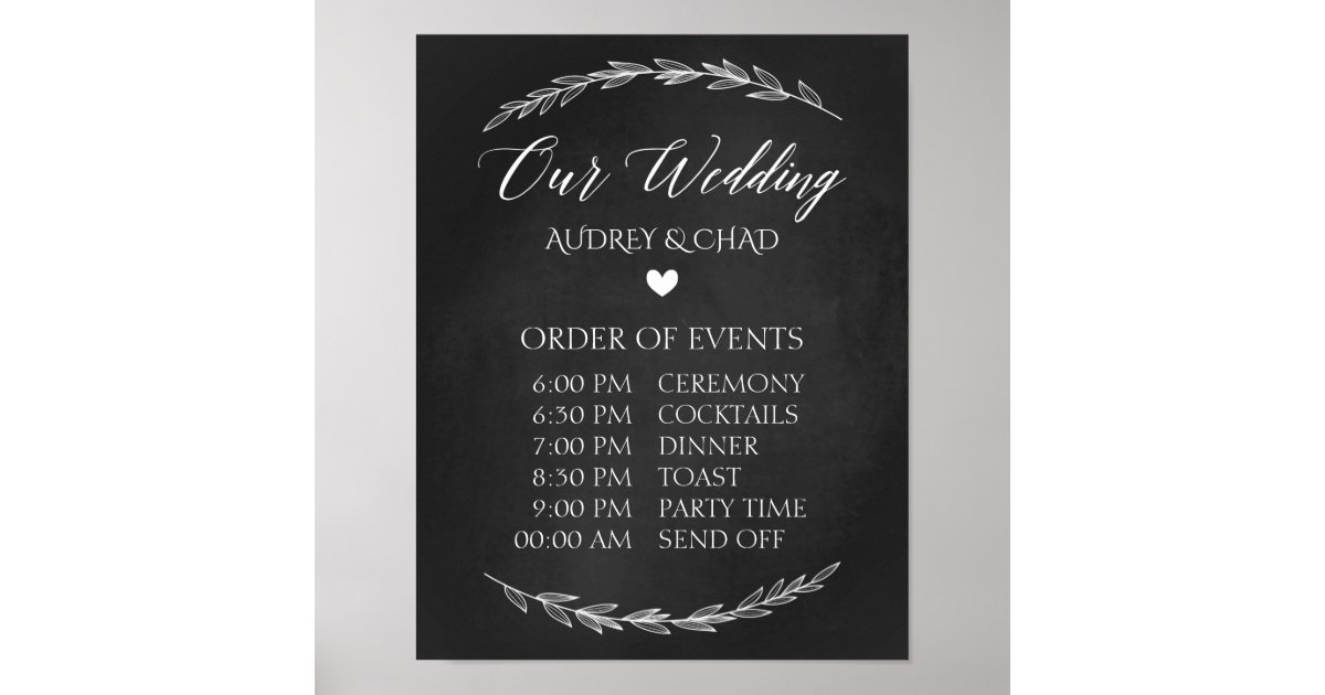 Wedding Sign – Wedding Schedule Chalkboard Sign | Zazzle
