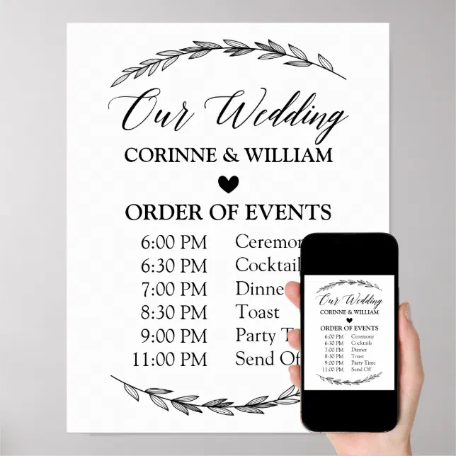Wedding Sign – Wedding Schedule Laurel Sign | Zazzle