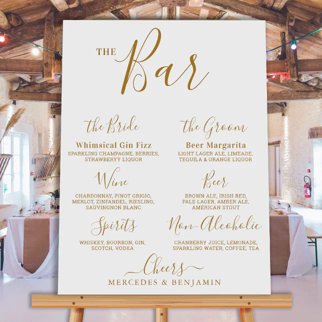 Wedding Signature Drink Personalized Gold Bar Foam Board | Zazzle
