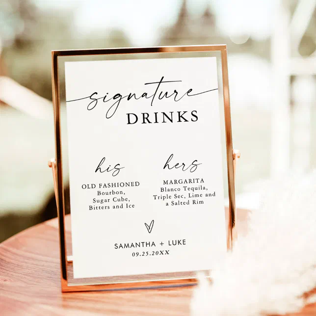 Wedding Signature Drink Sign, 5x7" Modern Bar Sign | Zazzle