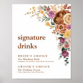 Wedding Signature Drinks Rustic Boho Floral Poster | Zazzle