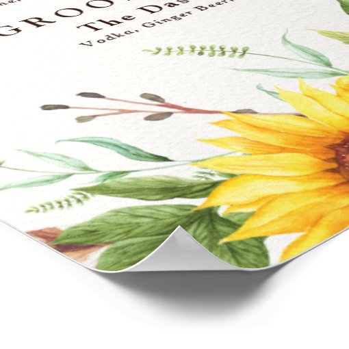 Wedding Signature Drinks Rustic Boho Sunflowers Poster | Zazzle