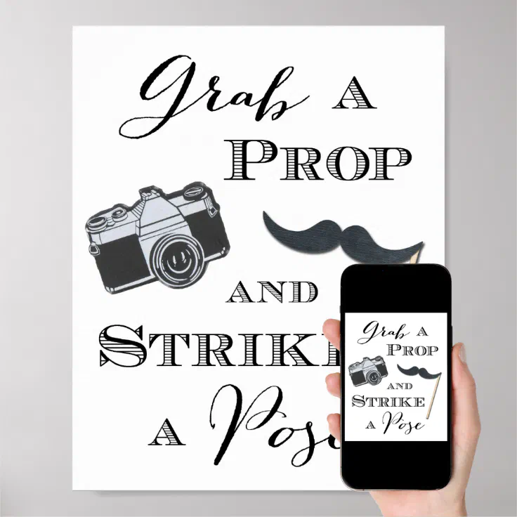 Wedding Signs Photobooth Poster Grab a Prop | Zazzle