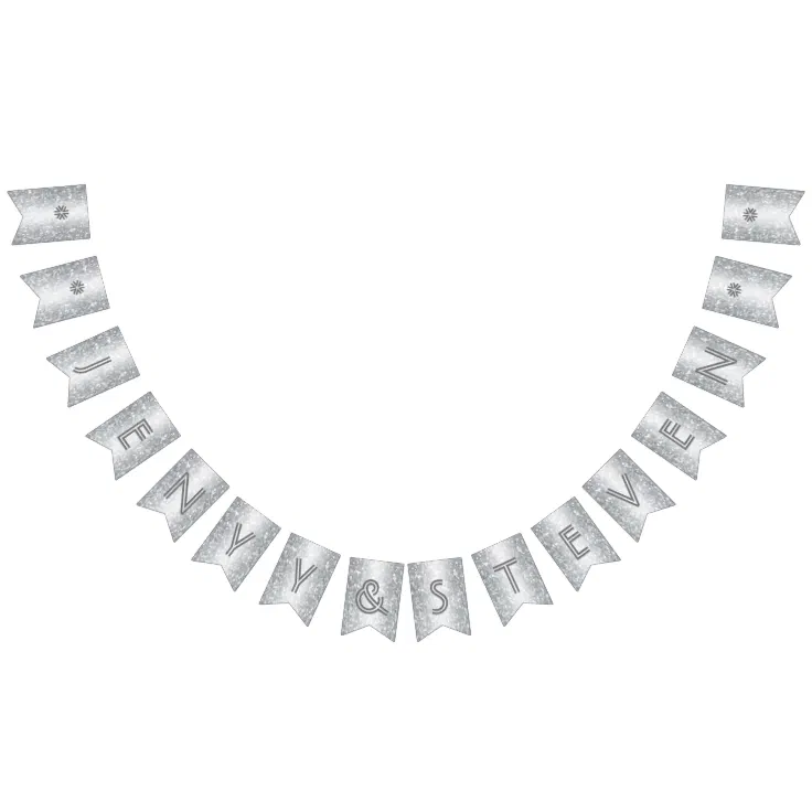 ☆WEDDING☆ Silver Glitter Look Bunting Flags | Zazzle