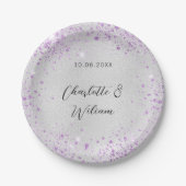 Wedding silver violet sparkles names paper plates | Zazzle