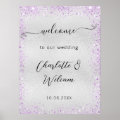 Wedding silver violet sparkles welcome poster | Zazzle