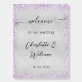 Wedding silver violet sparkles welcome sign | Zazzle