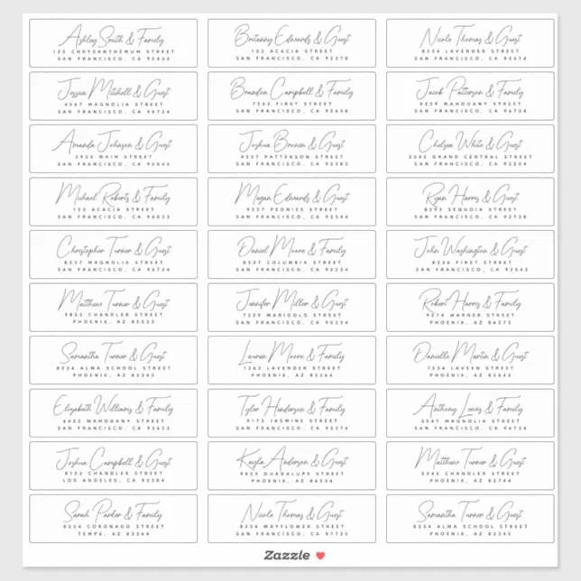 Wedding Simple Modern Chic Guest Names & Address Sticker | Zazzle