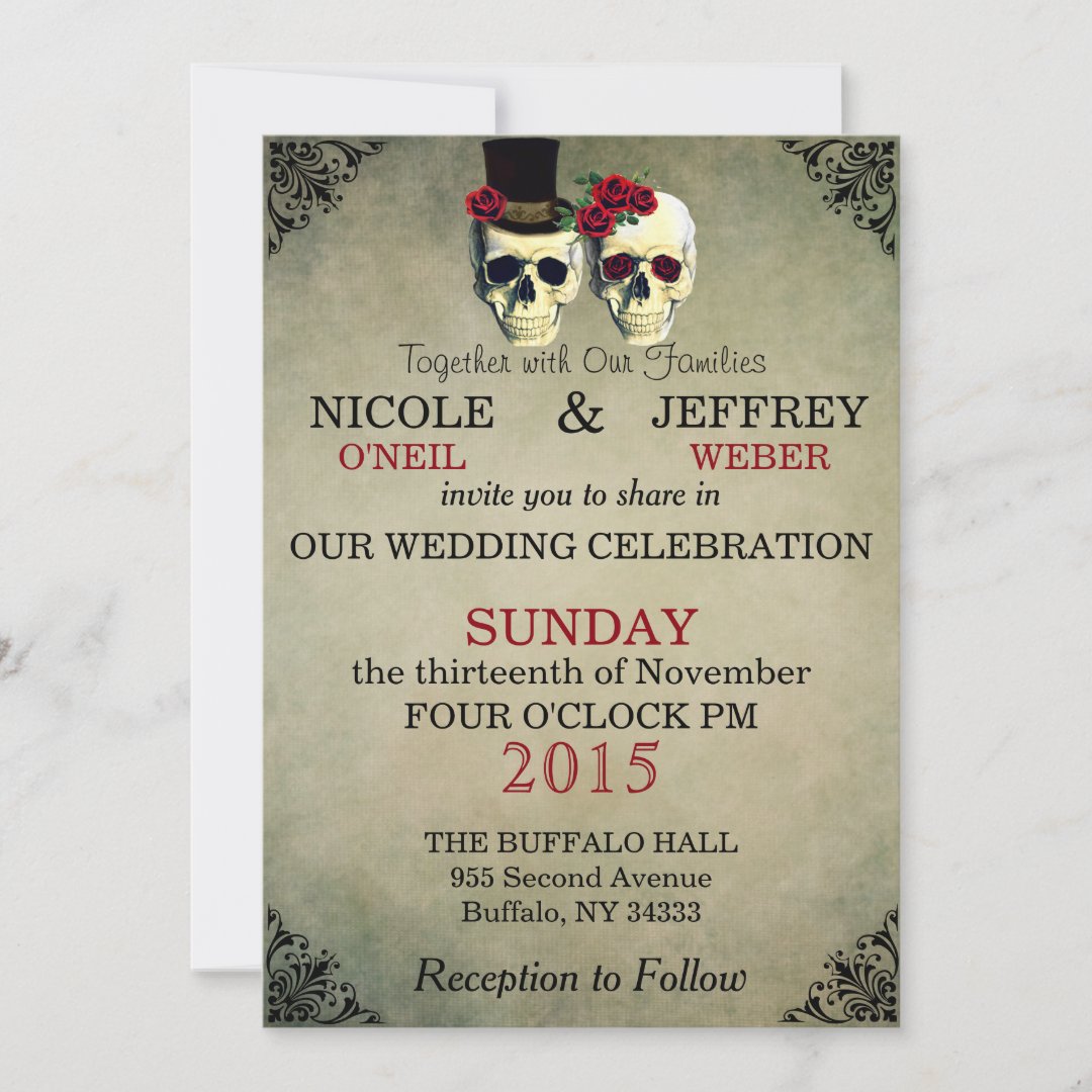 Wedding Skeleton Bride Groom Skulls Invitation | Zazzle