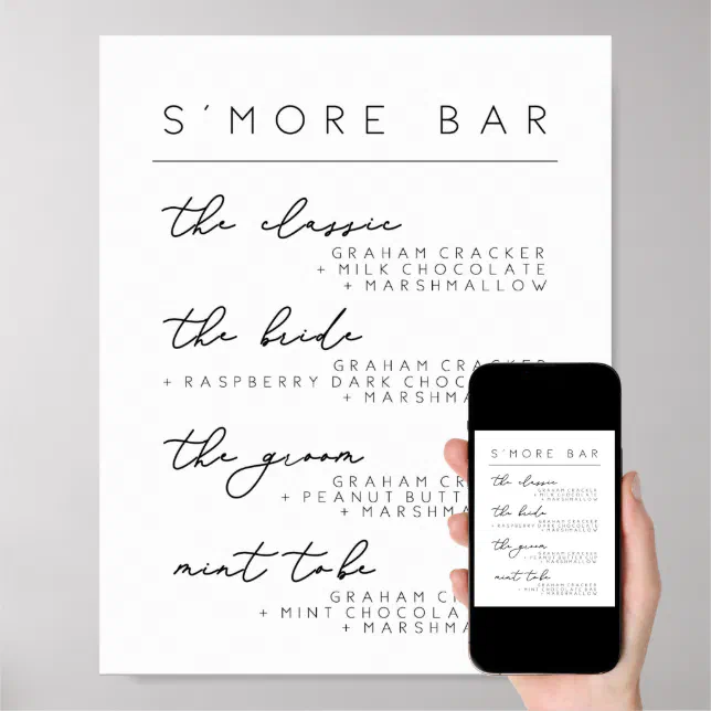 Wedding S'more Bar Menu Sign, Smore Recipe Poster | Zazzle