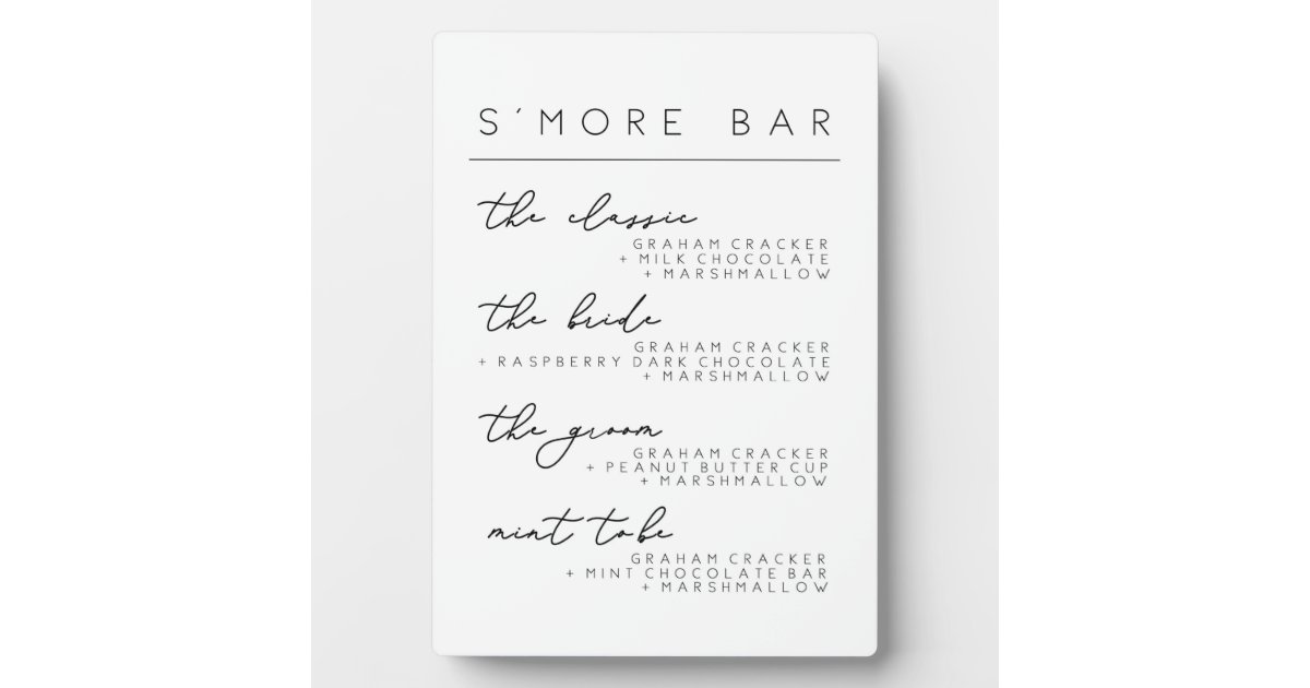 Wedding S'more Bar Menu Sign, Smore Recipe Poster Plaque | Zazzle
