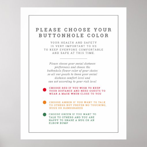 Wedding social distancing color level request encl poster | Zazzle