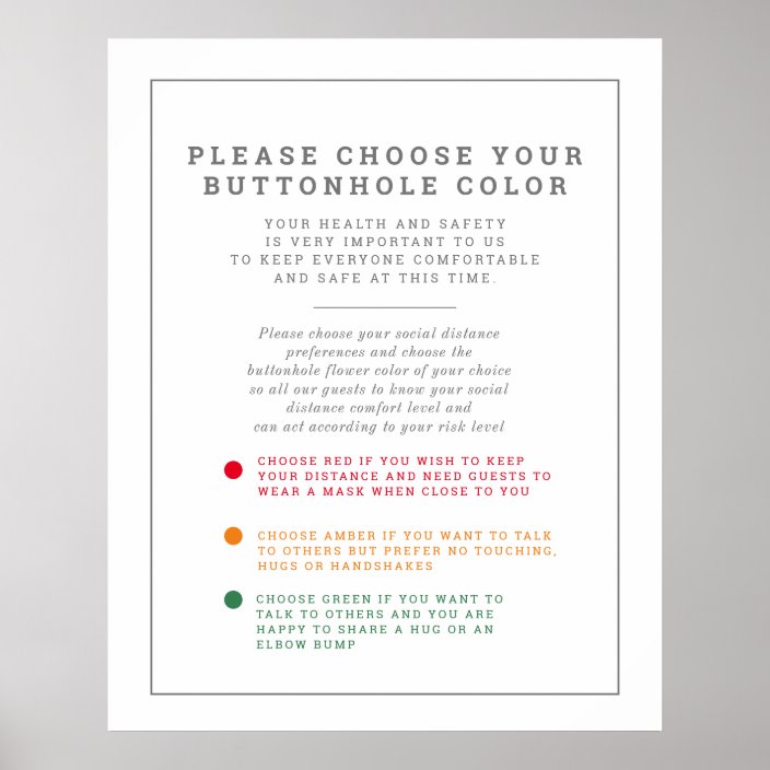 Wedding social distancing color level request encl poster | Zazzle.com
