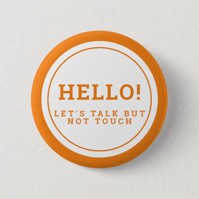 Wedding social distancing guest care amber hello button | Zazzle
