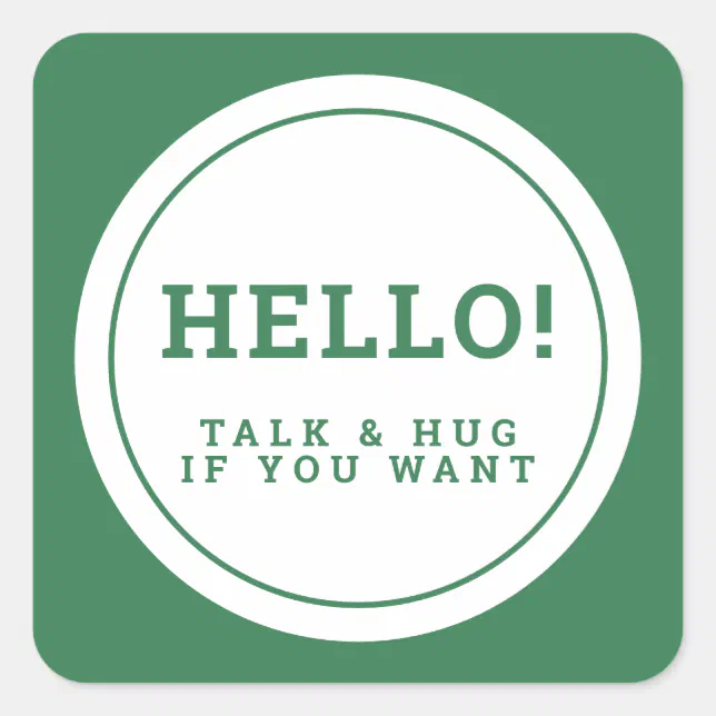 Wedding social distancing guest care green hello square sticker | Zazzle