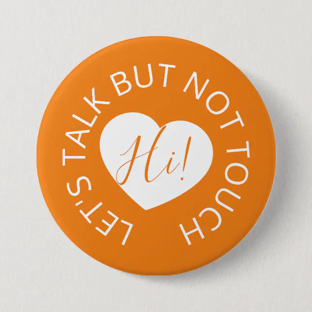 Wedding social distancing guest care orange heart button | Zazzle
