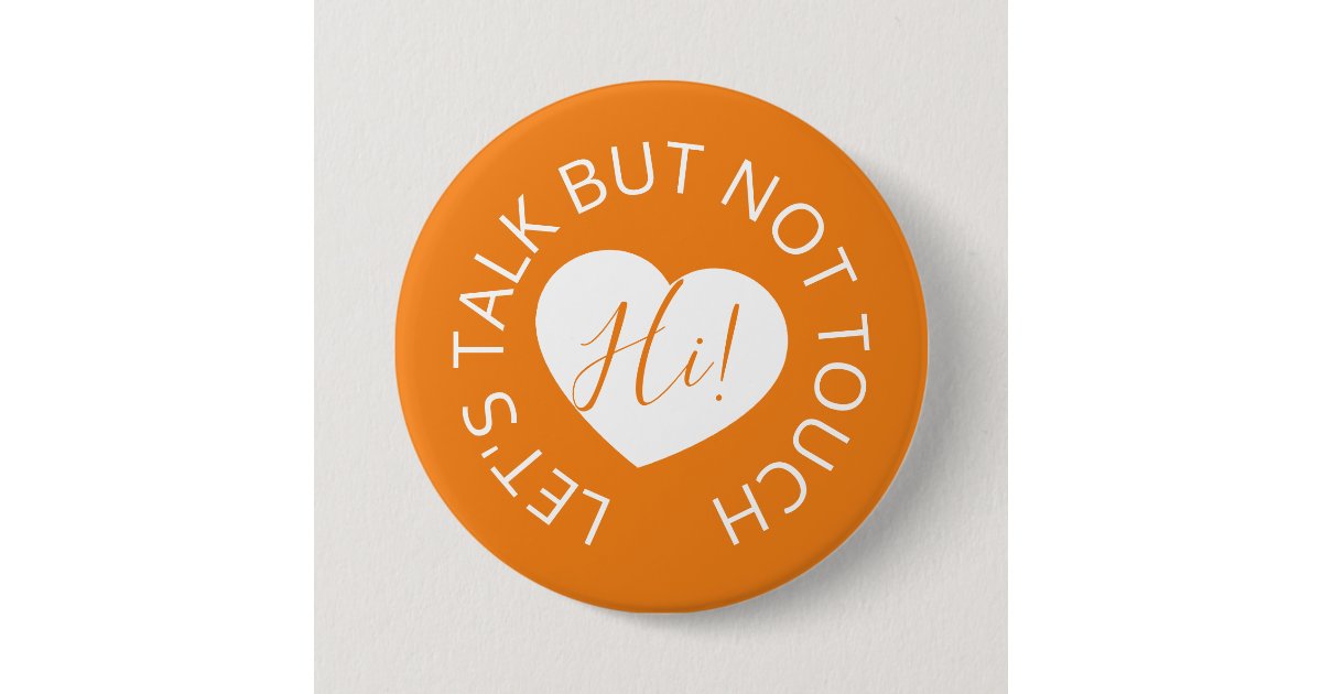 Wedding social distancing guest care orange heart button | Zazzle