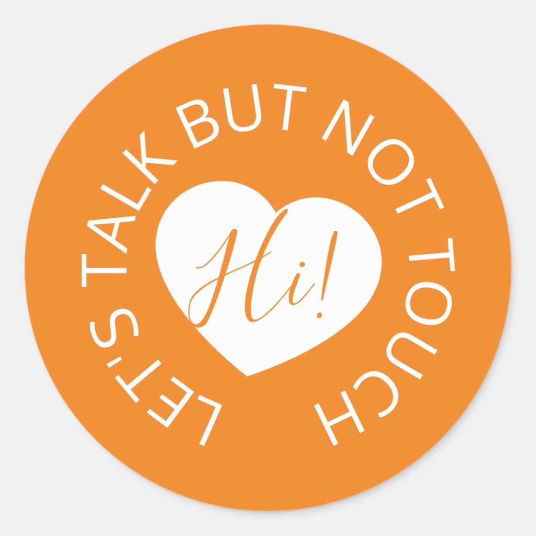 Wedding social distancing guest care orange heart classic round sticker ...