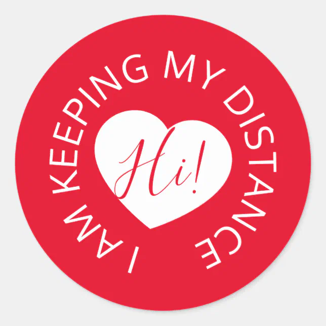 Wedding social distancing guest care red heart classic round sticker ...