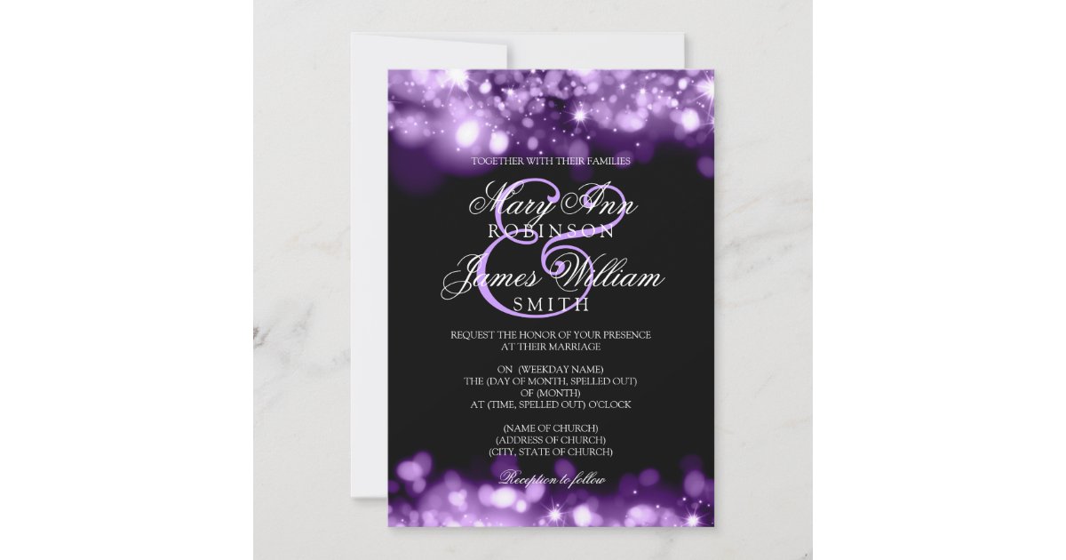 Wedding Sparkling Lights Purple Invitation | Zazzle
