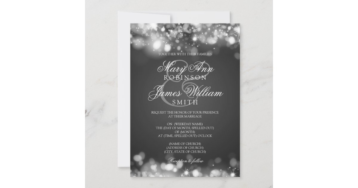 Wedding Sparkling Lights Silver Invitation | Zazzle