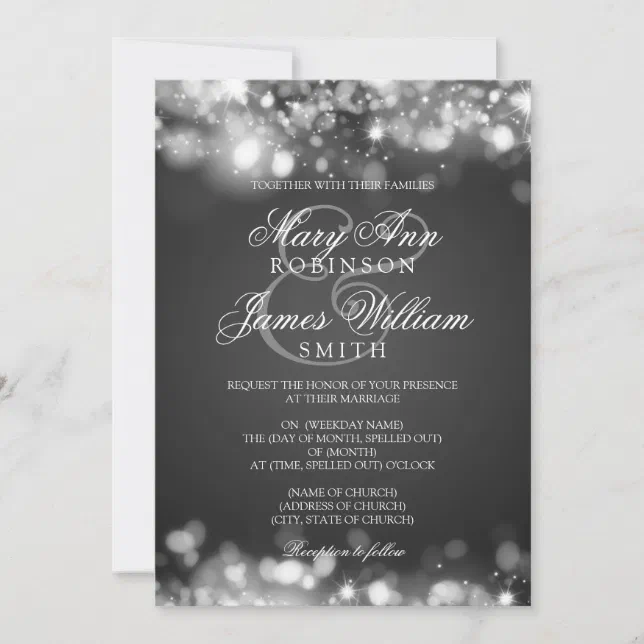 Wedding Sparkling Lights Silver Invitation | Zazzle