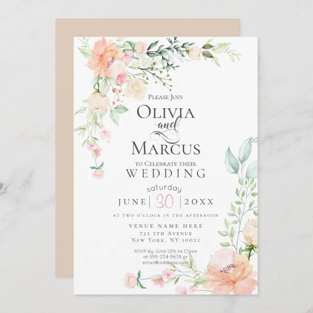 WEDDING | Spring Pastel Watercolor Flowers Invitation | Zazzle