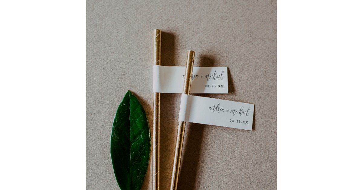 Wedding Straw Tag Drink Flag Modern Calligraphy Sticker | Zazzle