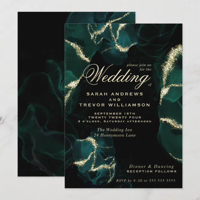 Wedding | Stunning Emerald Alcohol Ink Invitation | Zazzle