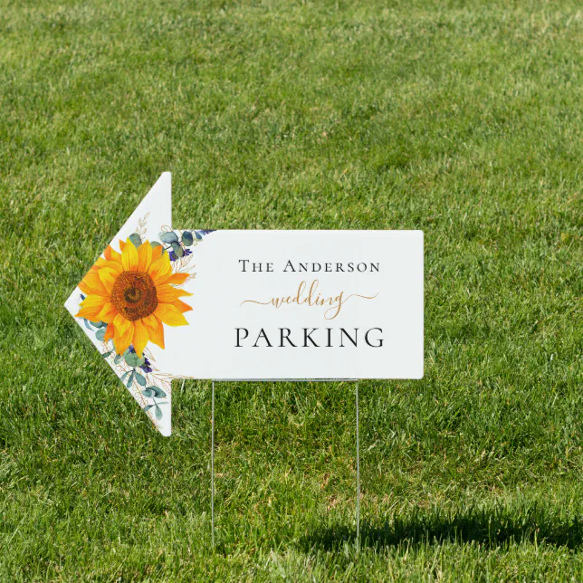 Wedding sunflower eucalyptus parking arrow sign | Zazzle