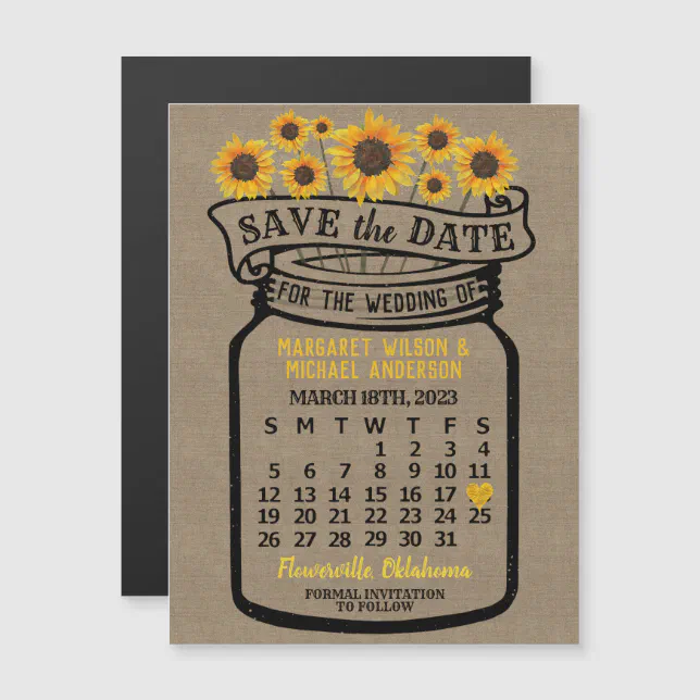 Wedding Sunflowers Jar March 2023 Calendar Magnet | Zazzle