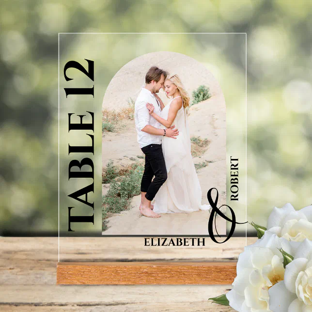 Wedding Table Number Arched Photo Acrylic Sign | Zazzle