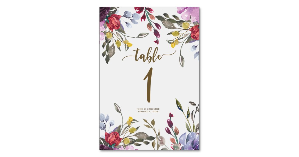 Wedding table number card boho wildflower | Zazzle
