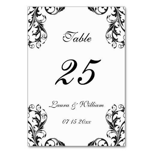 Wedding Table Number Cards | Black Damask Design | Zazzle