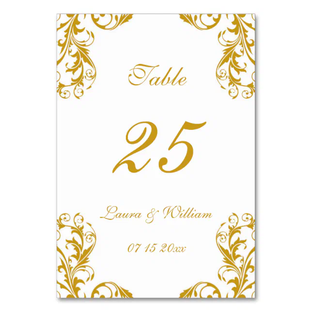 Wedding Table Number Cards | Gold Damask Design | Zazzle