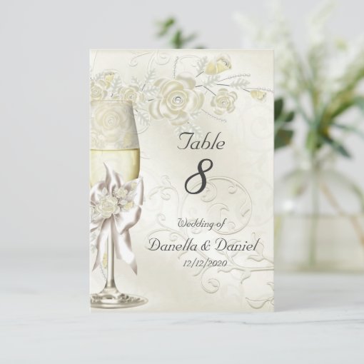 Wedding Table Number Gold Cream Pearl Floral Roses | Zazzle