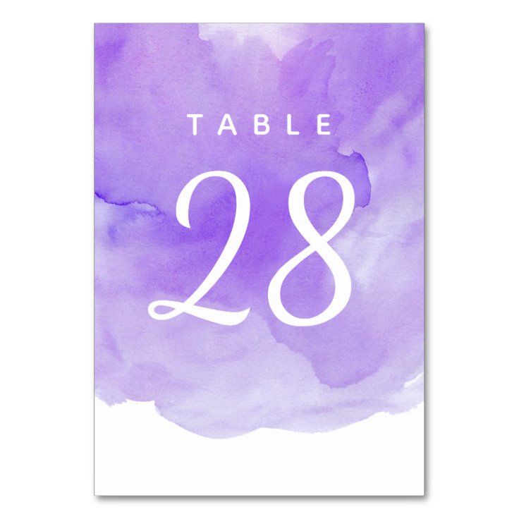 Wedding Table Number in Purple Watercolor | Zazzle