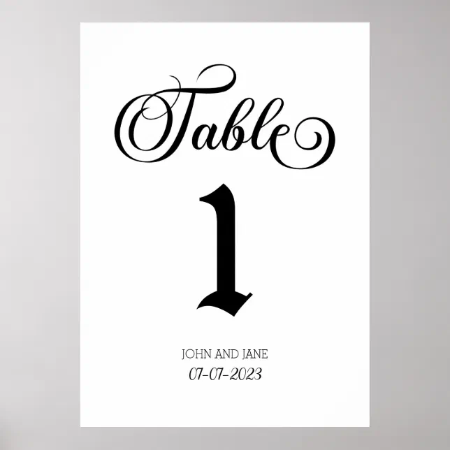 Wedding Table Number Poster | Zazzle
