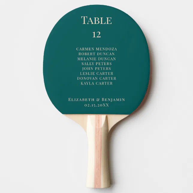Wedding Table Number Seating Chart Teal Custom Ping Pong Paddle | Zazzle