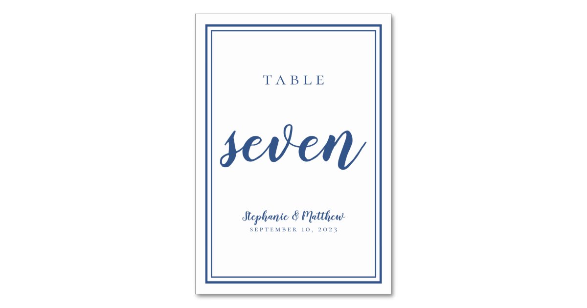 Wedding Table Number Seven Simple Blue & White | Zazzle