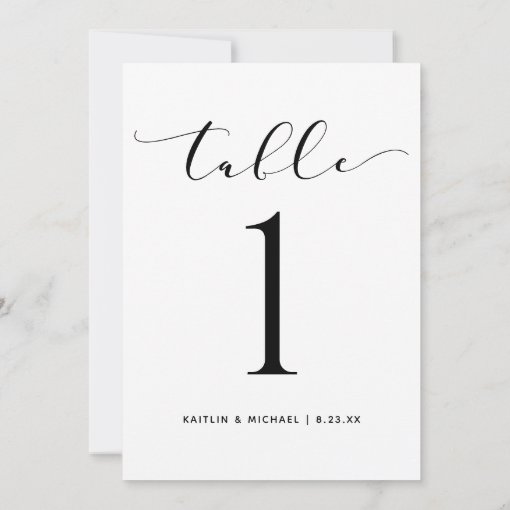 Wedding Table Numbers 5x7 Modern Swirly Script | Zazzle