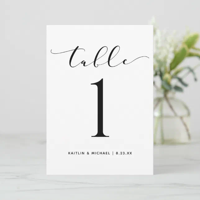 Wedding Table Numbers 5x7 Modern Swirly Script | Zazzle