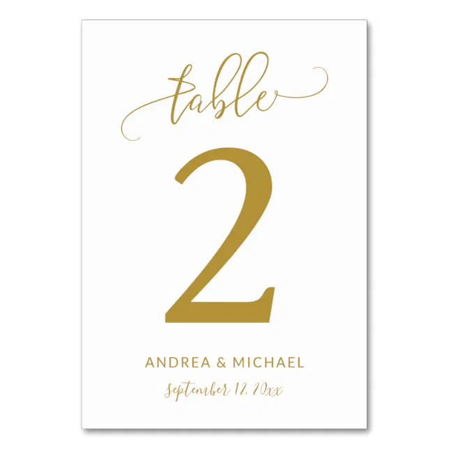 Wedding Table Numbers | Bounce Script (Gold) 2 | Zazzle