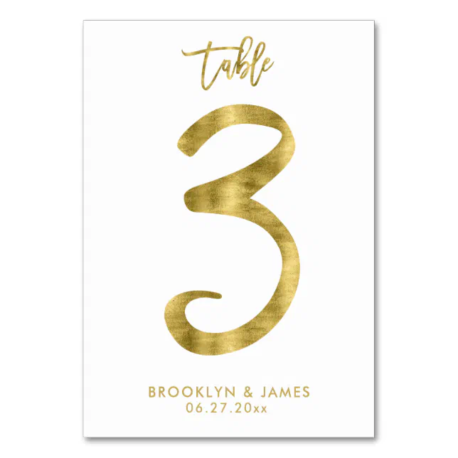 Wedding Table Numbers Gold Foil Effect Number 3 | Zazzle