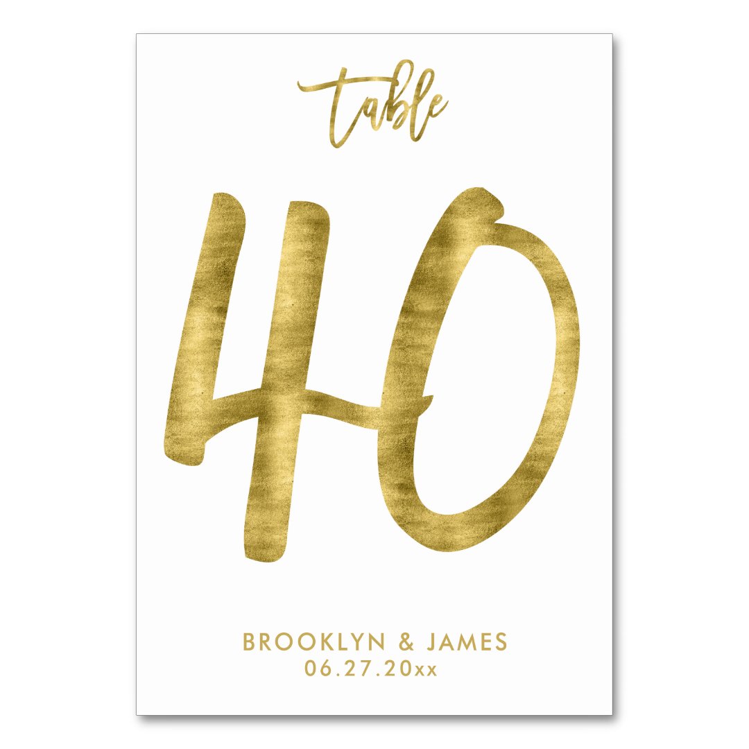 Wedding Table Numbers Gold Foil Effect Number 40 | Zazzle