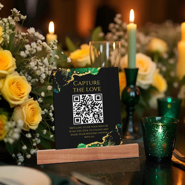 Wedding Table Sign with QR Code Picture Ledge | Zazzle