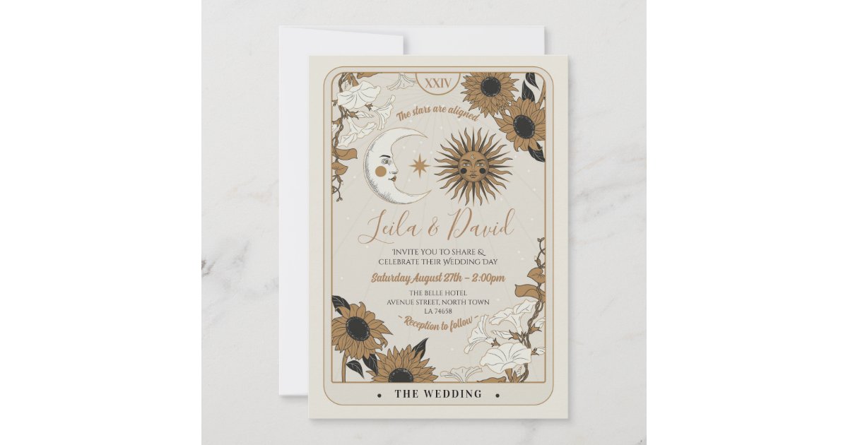 Wedding Tarot Moon Sun Stars The Lovers Invitation | Zazzle
