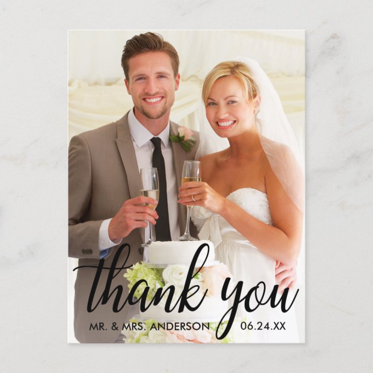 Wedding Thank You Bride and Groom Photo B Postcard | Zazzle